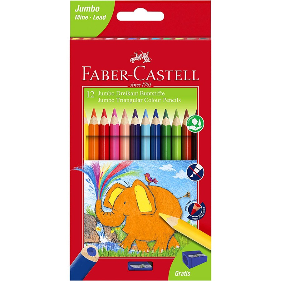 Карандаши цветные трехграные Faber-Castell Jumbo, 12цв. (+ точилка ...